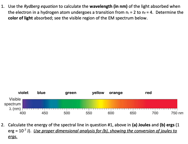 Solved 1. Use the Rydberg equation to calculate the | Chegg.com