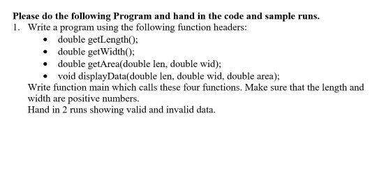 Solved Please do the following Program and hand in the code | Chegg.com