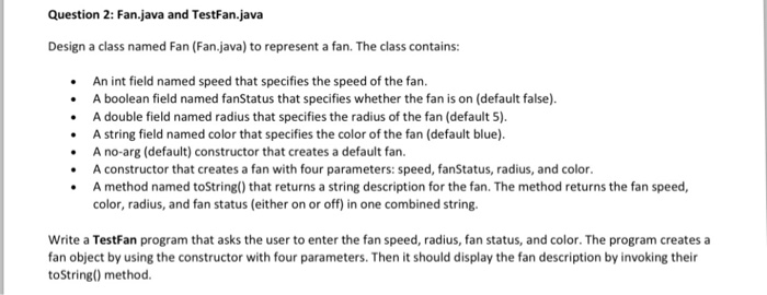 Solved Design a class named Fan (Fan.java) to represent a | Chegg.com