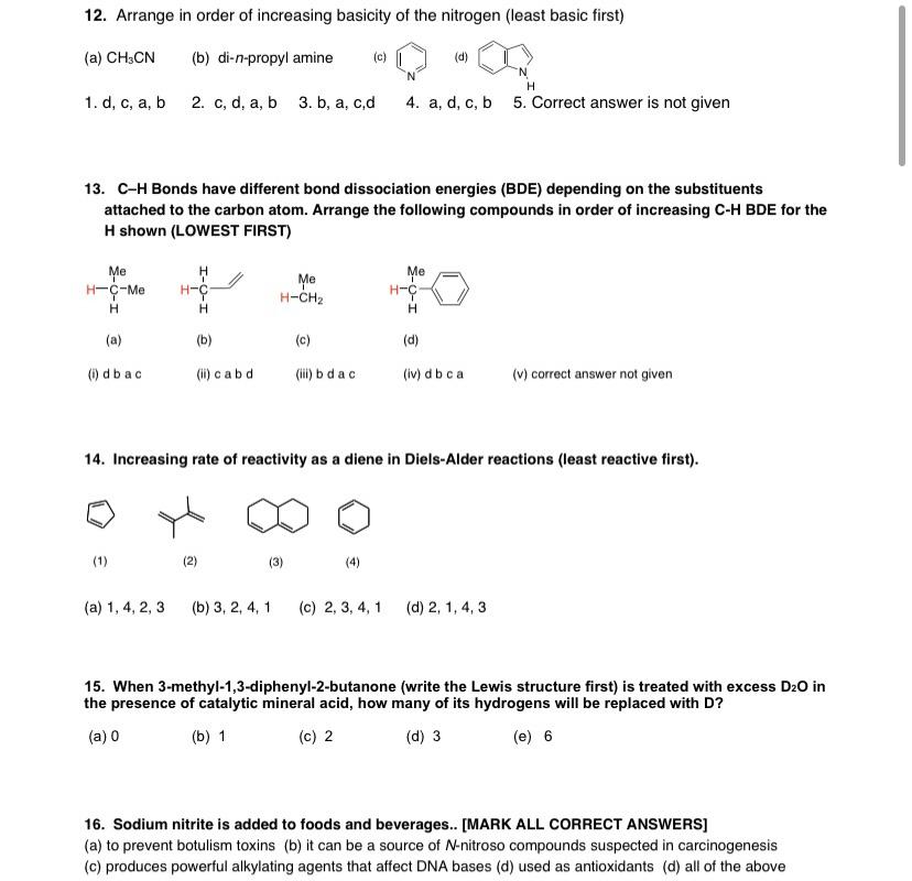 Solved 12. Arrange in order of increasing basicity of the | Chegg.com