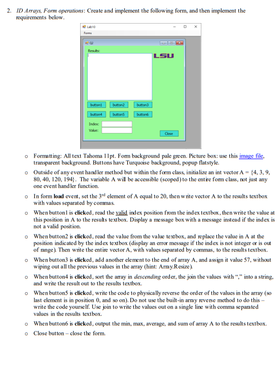 Solved 2. ID Arrays, Form operations: Create and implement | Chegg.com
