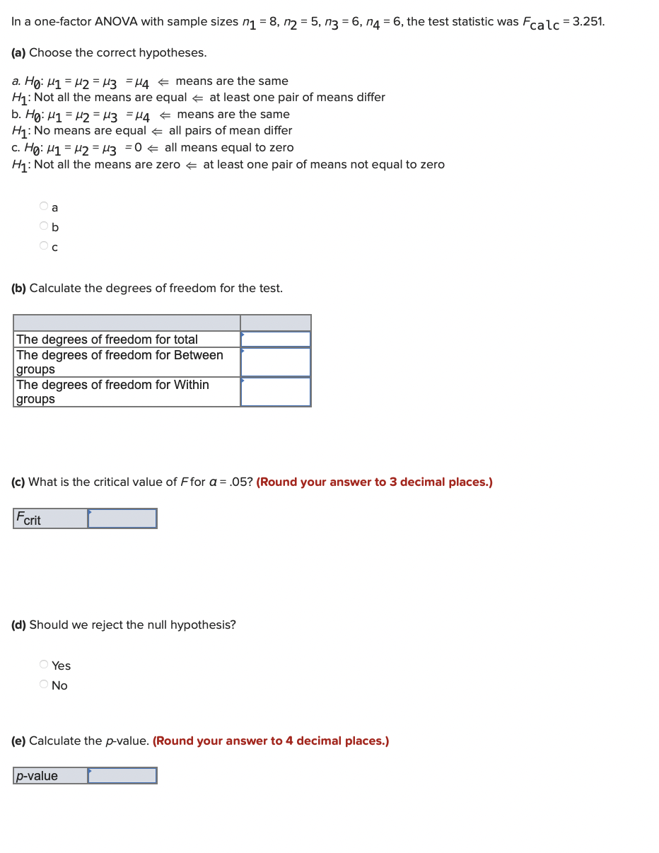 Solved In a one-factor ANOVA with sample sizes | Chegg.com