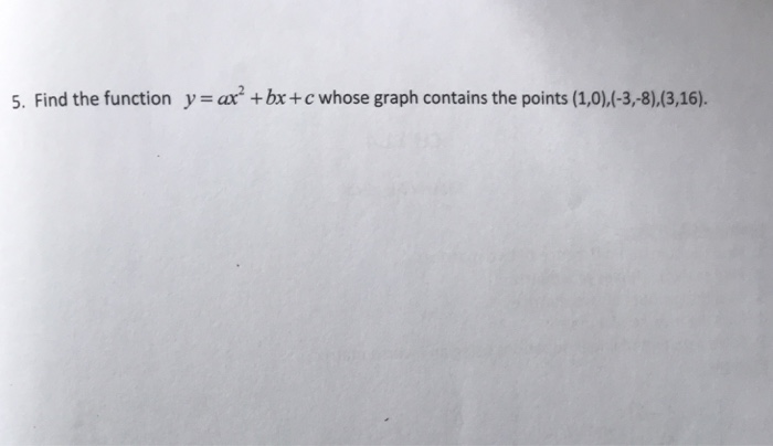 Solved 5. Find the function y = ax2 +bx+c whose graph | Chegg.com
