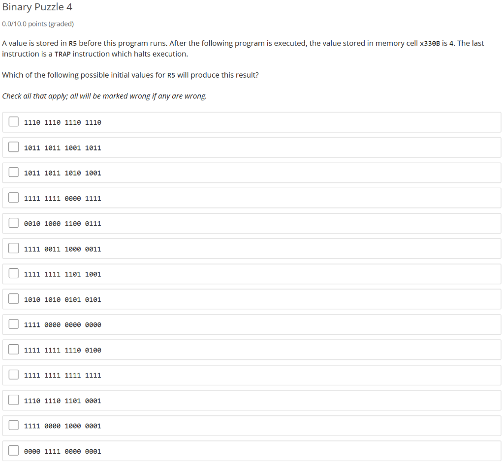 Solved Binary Puzzle 4 0.0/10.0 points (graded) A value is | Chegg.com