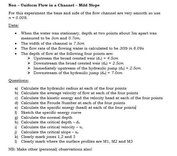 Solved Non - Uniform Flow in a Channel - Mild Slope For this | Chegg.com