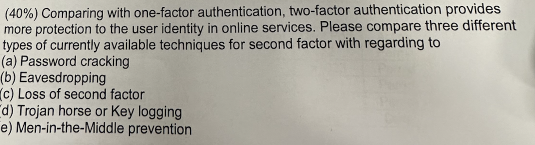 Solved (40%) Comparing with one-factor authentication, | Chegg.com