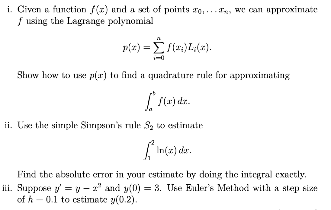 Solved i. Given a function f(x) and a set of points xo, ... | Chegg.com