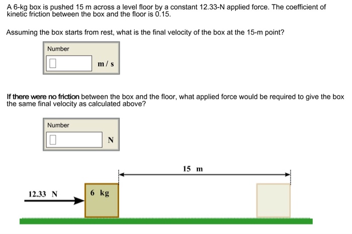 Solved A 6-kg box is pushed 15 m across a level floor by a | Chegg.com