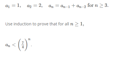 Solved a1=1,a2=2,an=an−1+an−2 Use induction to prove that | Chegg.com