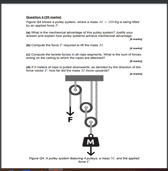 Solved Question 4 [20 marks] Figure Q4 shows a pulley | Chegg.com