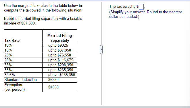 Solved Use the marginal tax rates in the table below to | Chegg.com