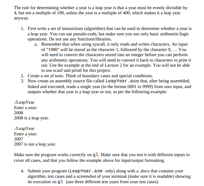 Solved The rule for determining whether a year is a leap | Chegg.com