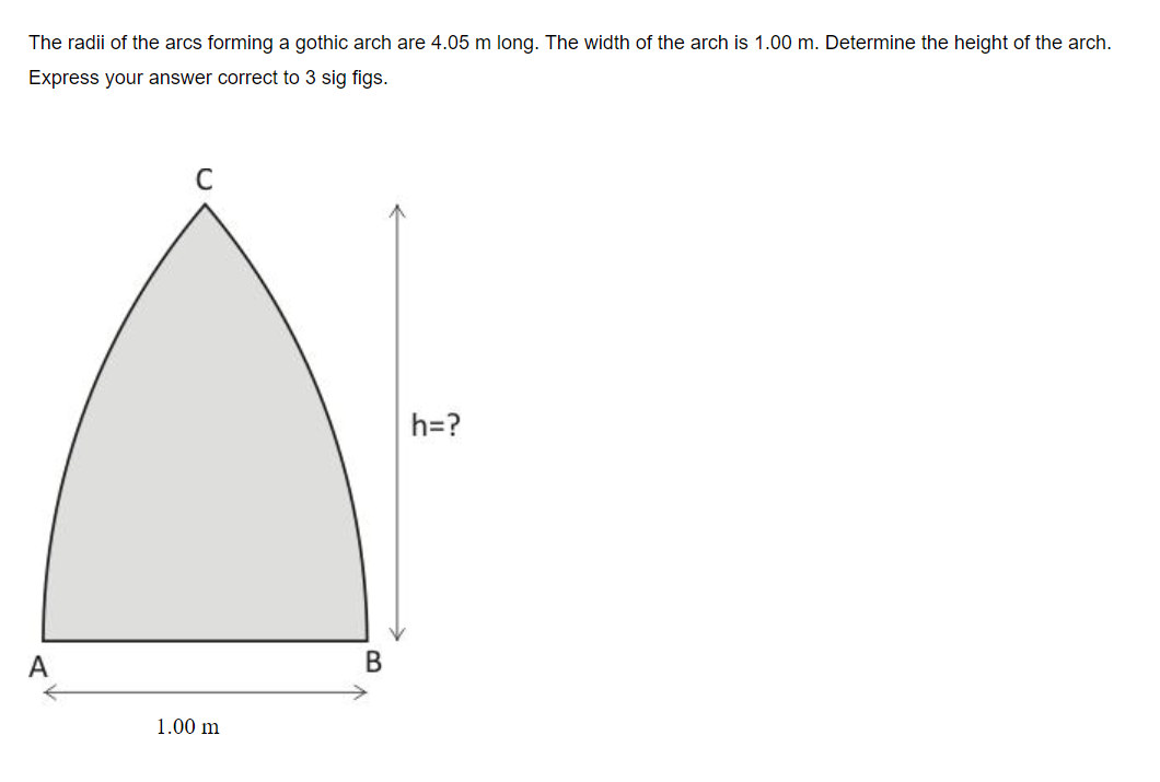Solved The radii of the arcs forming a gothic arch are 4.05 | Chegg.com