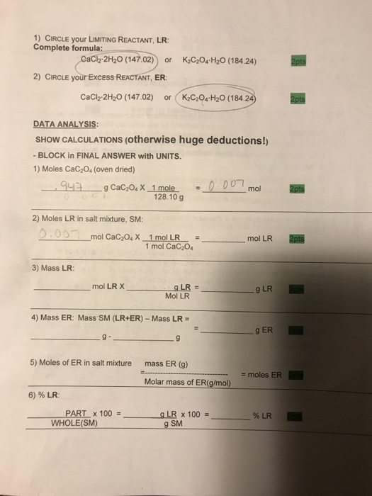 Solved 1) CIRCLE your LIMITING REACTANT, LR Complete | Chegg.com
