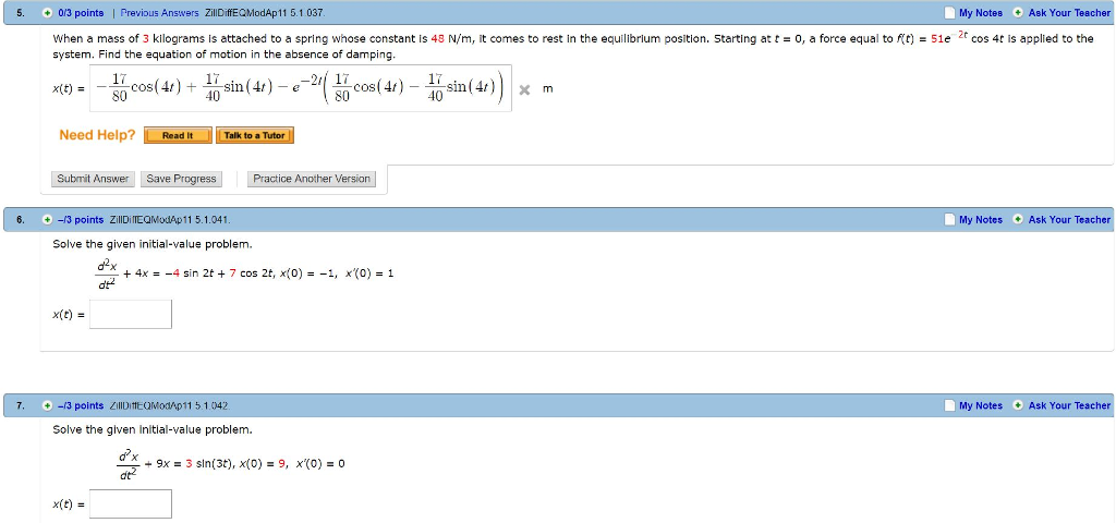 Solved 5. 0r3 points | Previous Answers ZillDiffEQModAp11 | Chegg.com