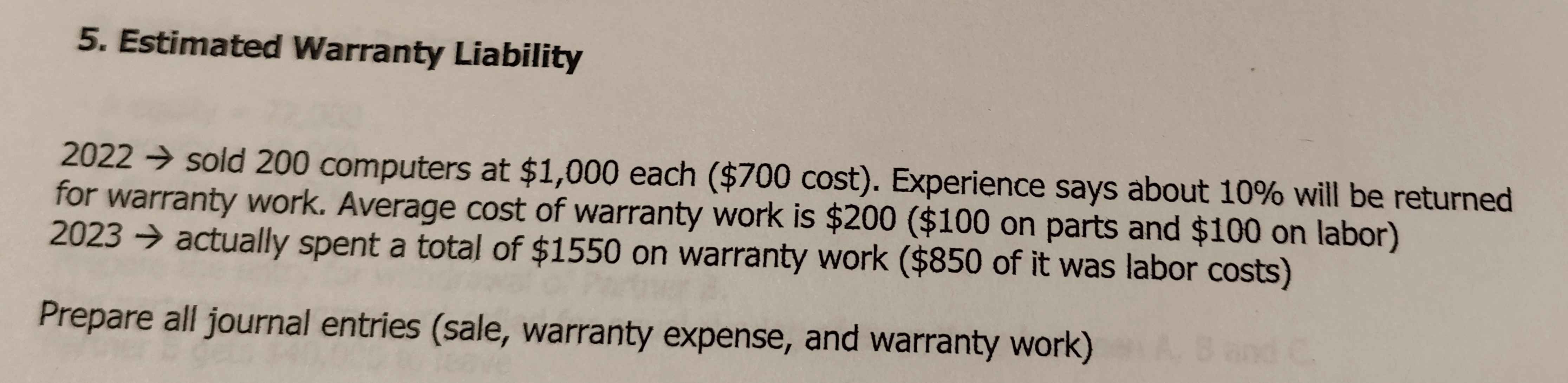 Solved Estimated Warranty Liability2022→ ﻿sold 200 | Chegg.com