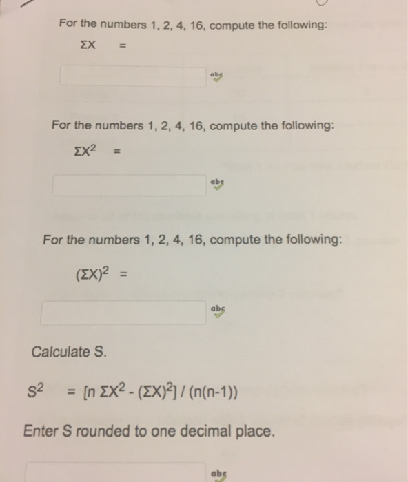 Solved For the numbers 1, 2, 4, 16, compute the following: | Chegg.com