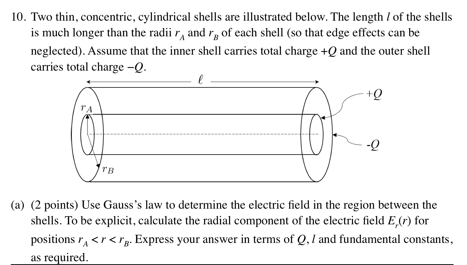 Solved 10. Two thin, concentric, cylindrical shells are | Chegg.com