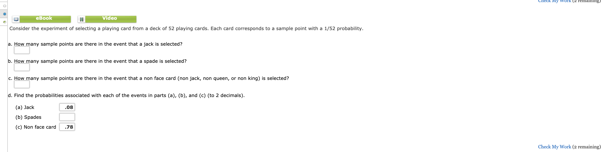 Solved Check My Work (2 remaining) eBook Video Consider the | Chegg.com