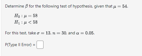 Solved Determine β for the following test of hypothesis, | Chegg.com