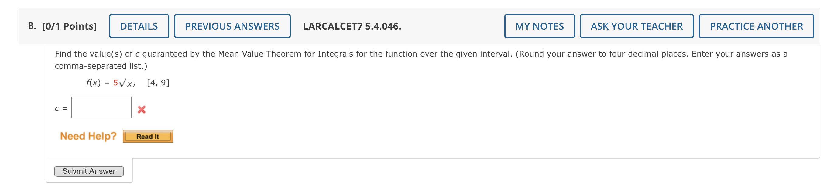 Solved Find the values of c guaranteed by the Mean Value | Chegg.com
