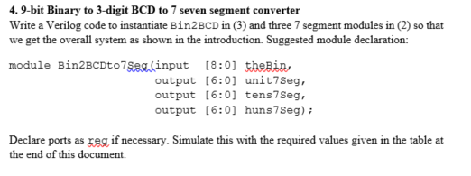 Solved 4. 9-bit Binary to 3-digit BCD to 7 seven segment | Chegg.com