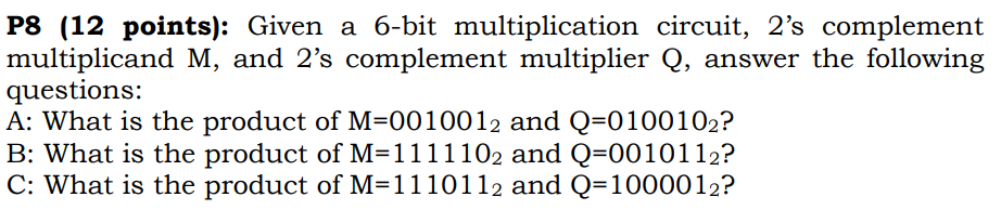 Solved P8 (12 points): Given a 6-bit multiplication circuit, | Chegg.com