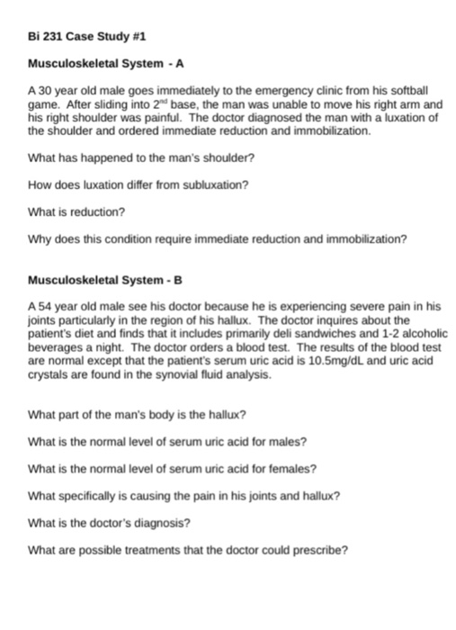 Solved Bi 231 Case Study #1 Musculoskeletal System A A 30 | Chegg.com
