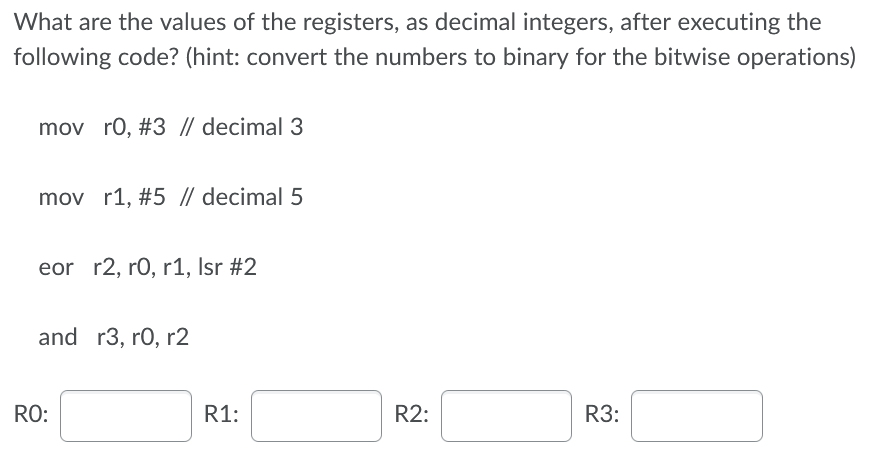 Solved What are the values of the registers, as decimal | Chegg.com