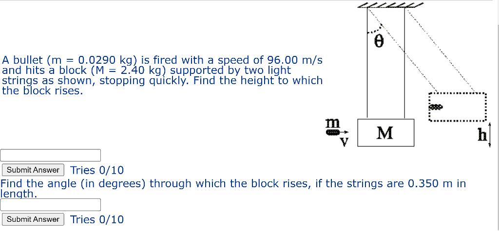 Solved A bullet (m = 0.0290 kg) is fired with a speed of | Chegg.com