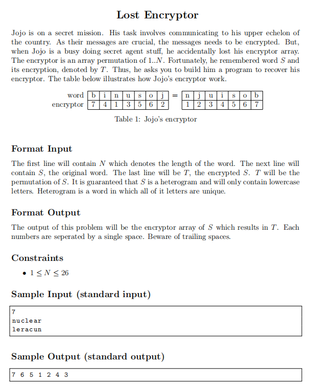 Solved Lost Encryptor Jojo is on a secret mission. His task | Chegg.com