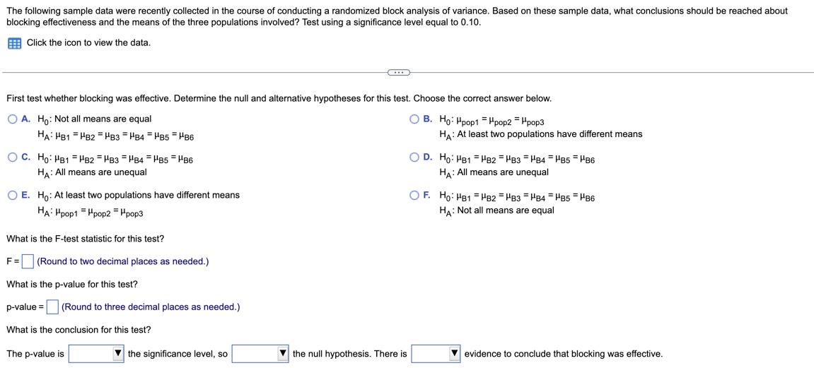 Solved The following sample data were recently collected in | Chegg.com