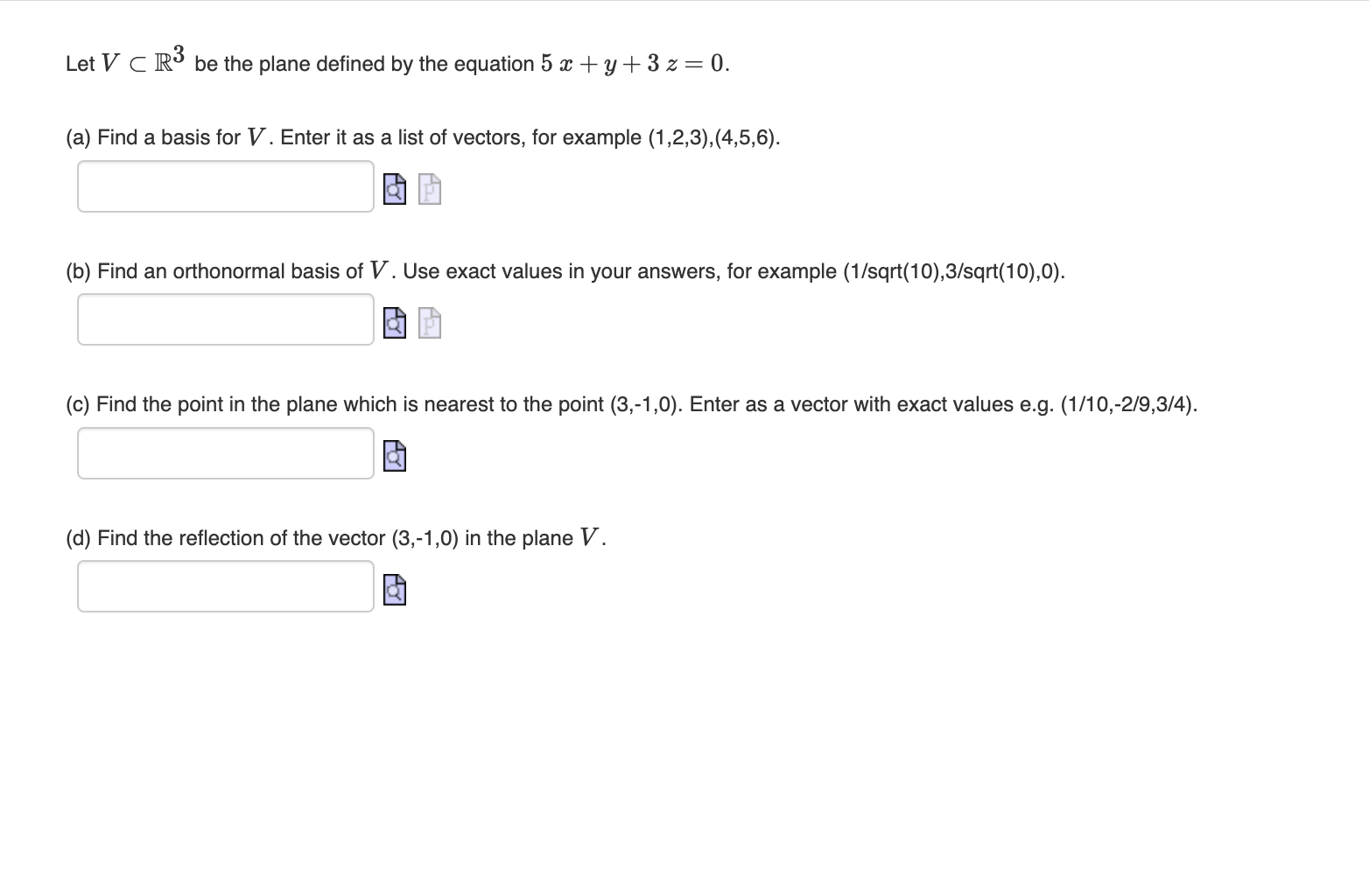 Solved Let V⊂R3 be the plane defined by the equation | Chegg.com
