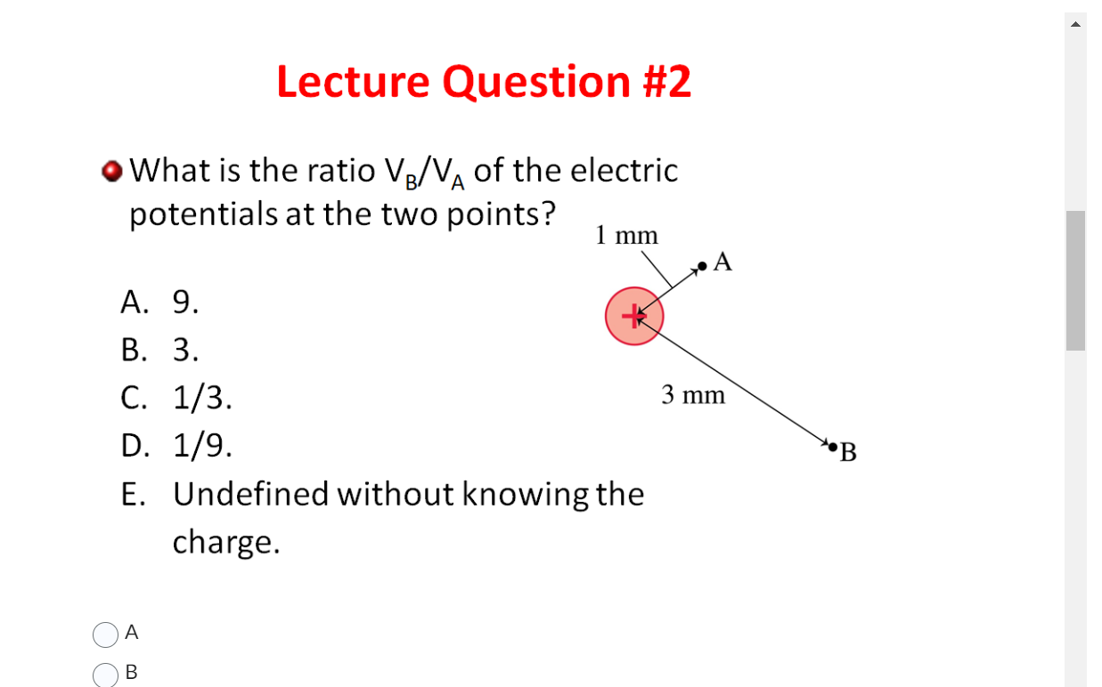Solved - What is the ratio VB/VA of the electric potentials | Chegg.com
