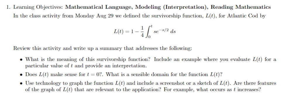 Learning Objectives: Mathematical Language, Modeling | Chegg.com