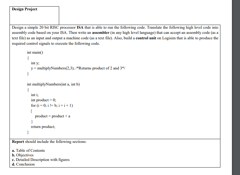 Solved Design Project Design a simple 20 bit RISC processor | Chegg.com