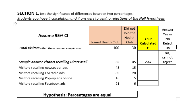 Solved SECTION 1, test the significance of differences | Chegg.com