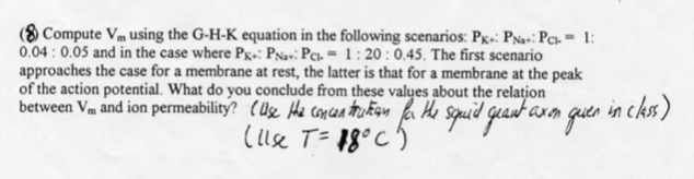Solved (8) Compute Vm using the G-H-K equation in the | Chegg.com