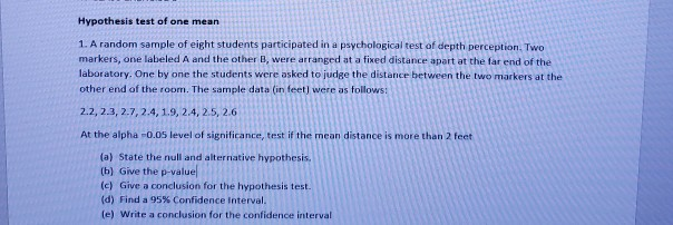 Solved Hypothesis test of one mean 1. A random sample of | Chegg.com