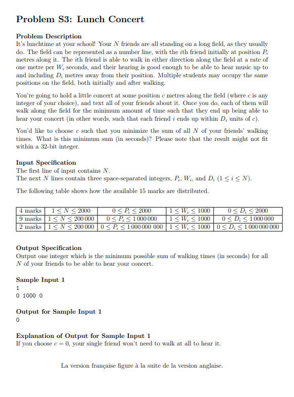 Solved Problem S3: Lunch Concert Problem Description It's | Chegg.com