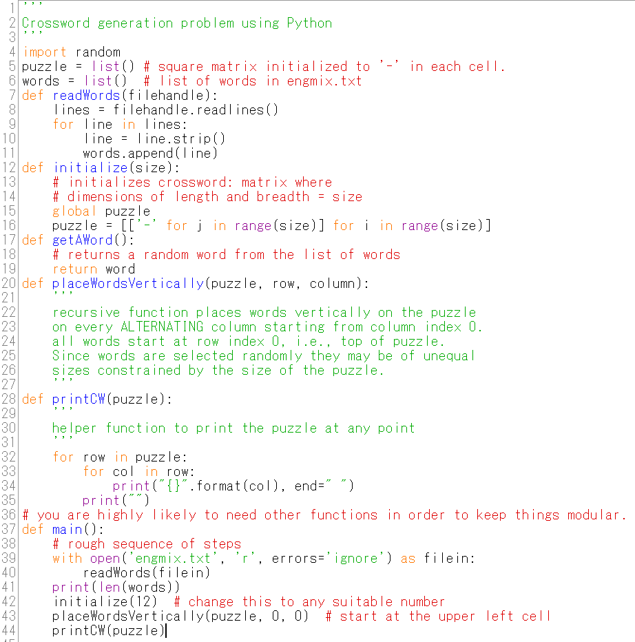 I need help with this crossword generation problem | Chegg.com