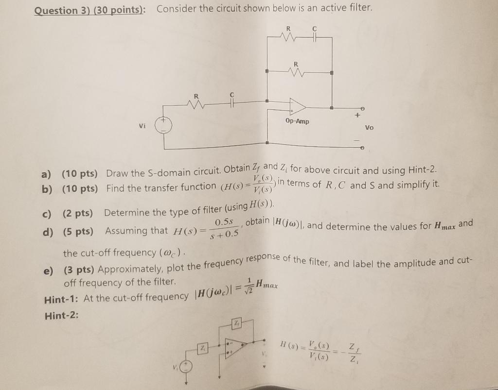 Solved Question 3) (30 points): Consider the circuit shown | Chegg.com