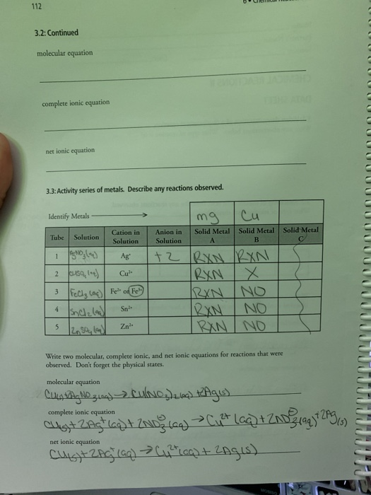 Solved Name: Partner's Name Section: Date CHEMICAL | Chegg.com