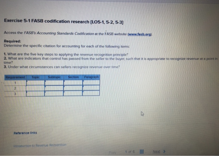 Solved Exercise 5-1 FASB codification research [L05-1, 5-2, | Chegg.com