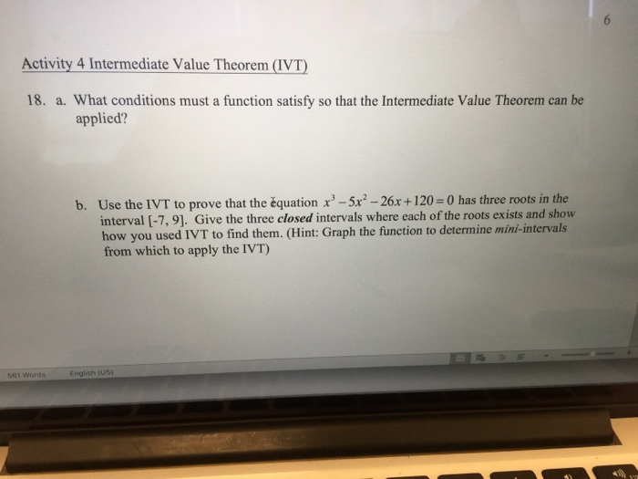Solved Activity 4 Intermediate Value Theorem (IVT) 18. a. | Chegg.com