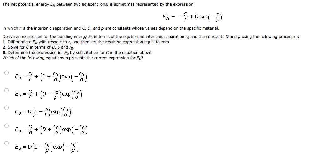 Solved The net potential energy EN between two adjacent | Chegg.com