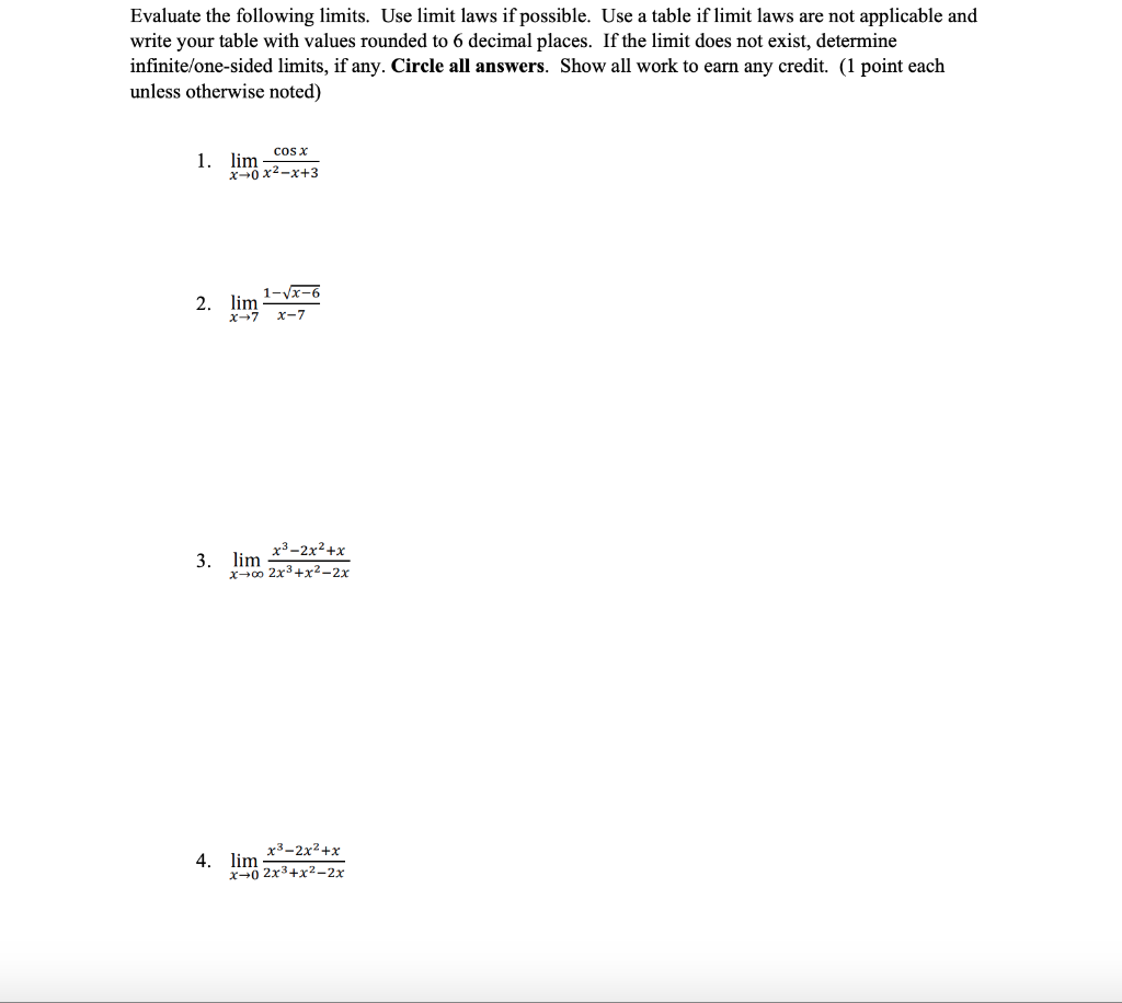 Solved Evaluate the following limits. Use limit laws if | Chegg.com
