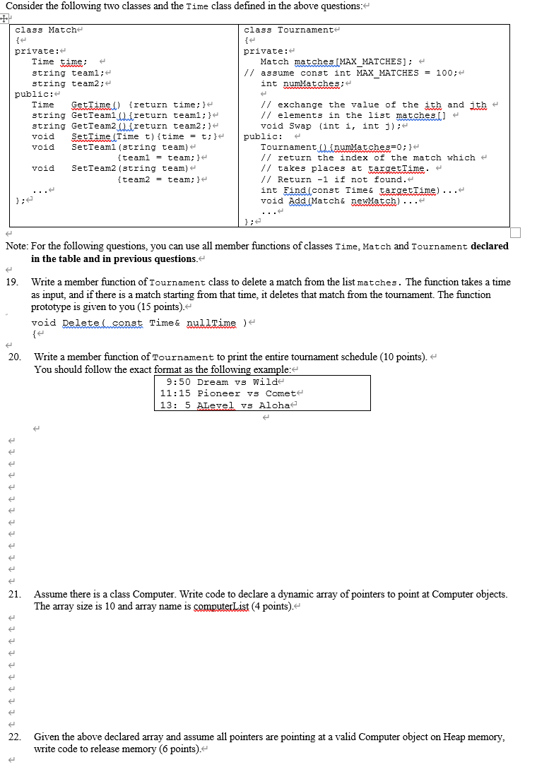 Solved Consider the following class + class Time {e private: | Chegg.com