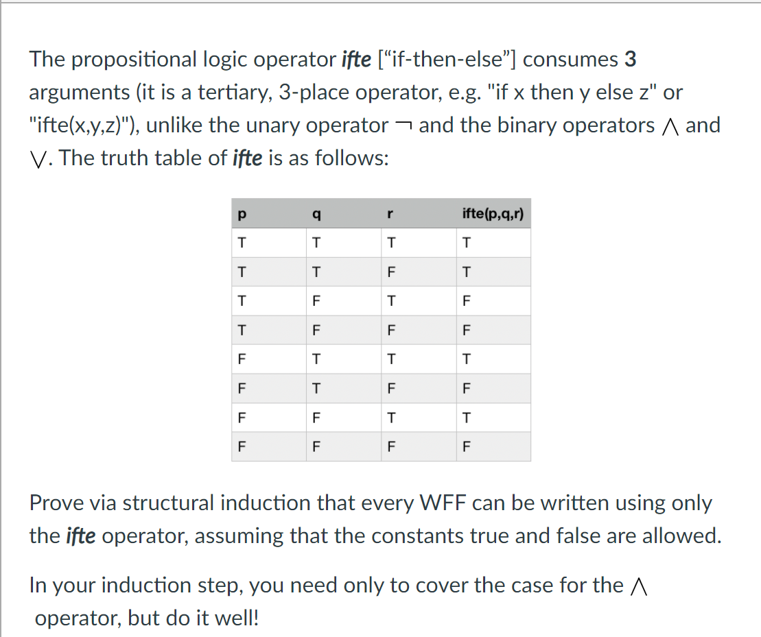 The propositional logic operator ifte | Chegg.com
