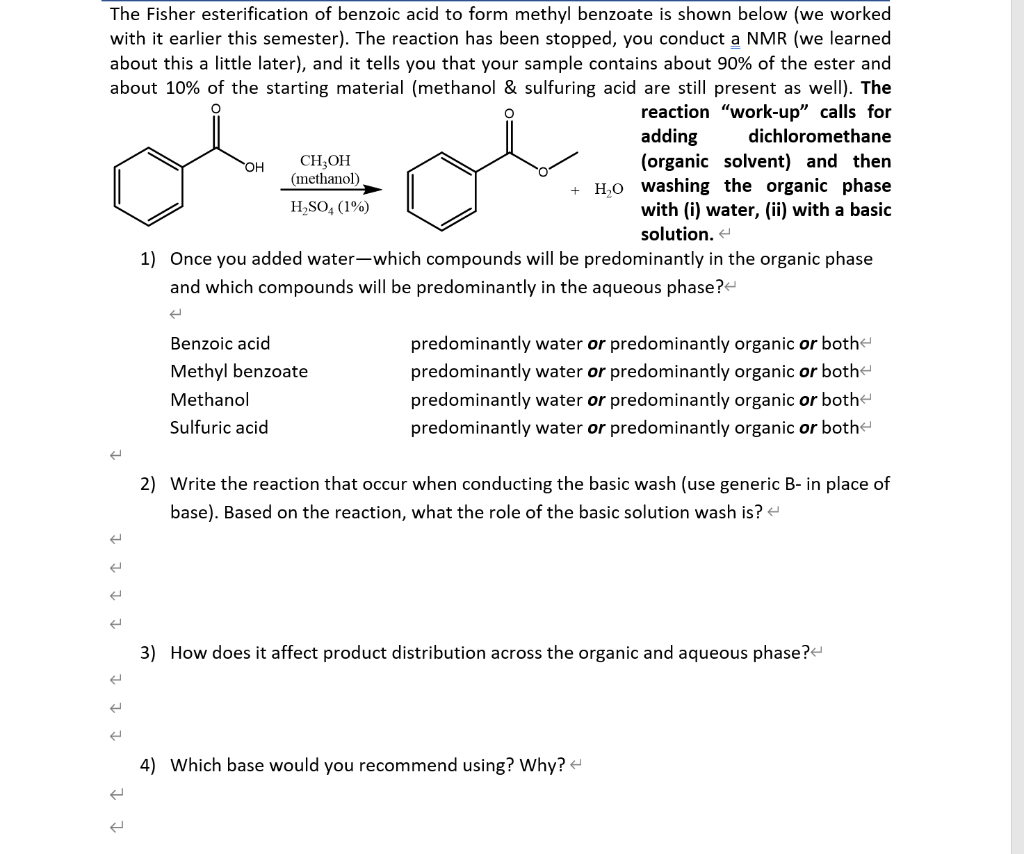 Solved The Fisher esterification of benzoic acid to form | Chegg.com